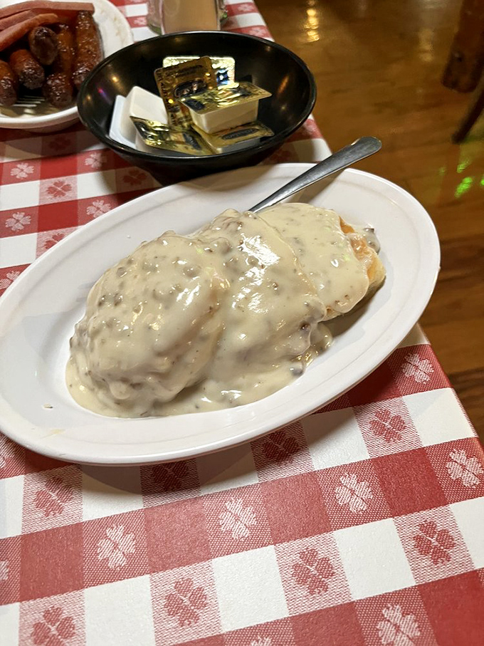 Biscuits and gravy: the breakfast equivalent of a warm hug from your grandmother, if your grandmother had a PhD in comfort food.