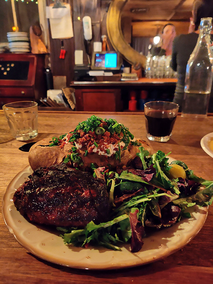 If this bone-in filet could talk, it would say "I've been waiting for you." The loaded baked potato isn't jealous&mdash;it knows it's equally magnificent.