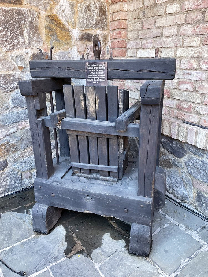 Medieval wine technology that makes your fancy electric corkscrew look positively futuristic. This wooden press squeezed grapes the old-fashioned way&mdash;with brute force.