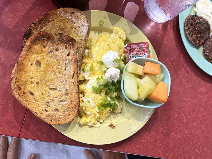 When your breakfast arrives with a side of fresh fruit, you can pretend you're being virtuous while demolishing those glorious eggs.