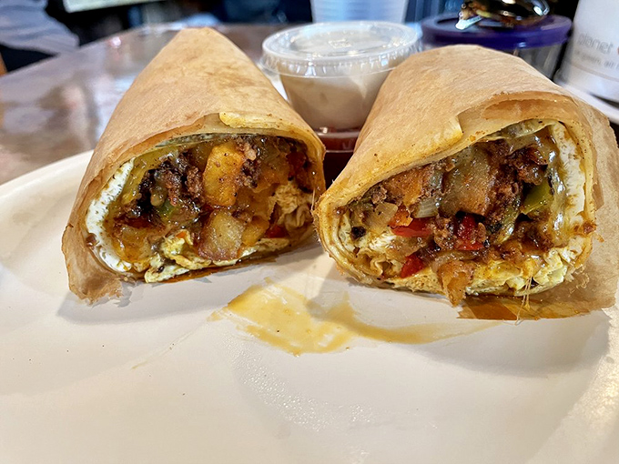 Breakfast goes portable with this burrito stuffed to the edges&mdash;proof that good mornings can be wrapped in a tortilla.