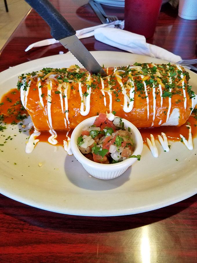 This burrito isn't just smothered&mdash;it's embraced by sauce and cream with the tenderness of a reunion between long-lost friends.