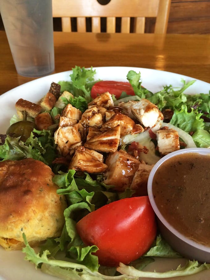 A salad that makes you forget you're being virtuous. Those glazed chicken pieces aren't just toppings&mdash;they're the reason vegetables were invented.