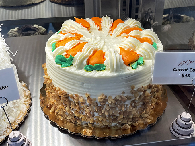 The crown jewel of Alpine's bakery case&mdash;a carrot cake adorned with frosting carrots that somehow look more appealing than real vegetables ever could.
