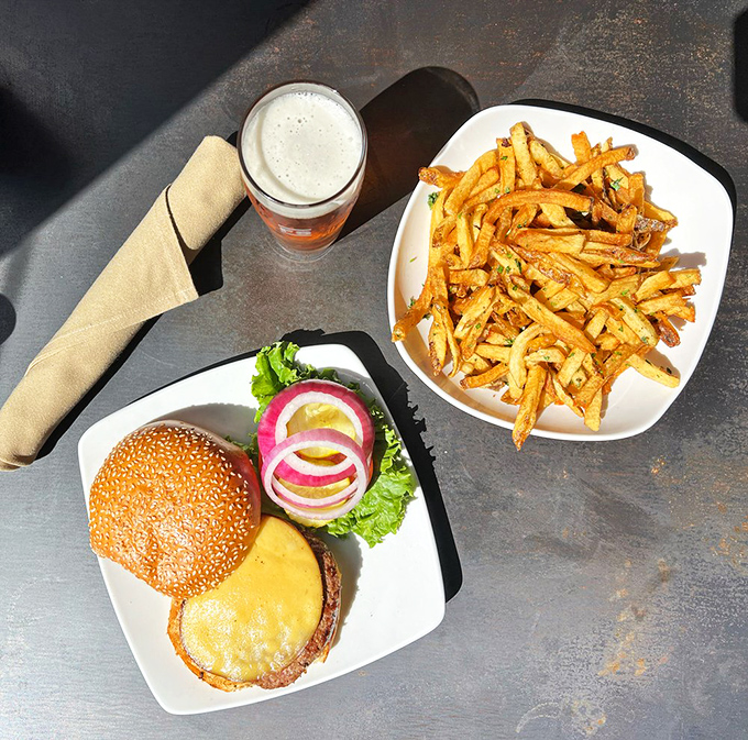 Sunshine, craft beer, and a burger with perfect cheese pull&mdash;this is what poets would write about if poets were being honest with themselves.