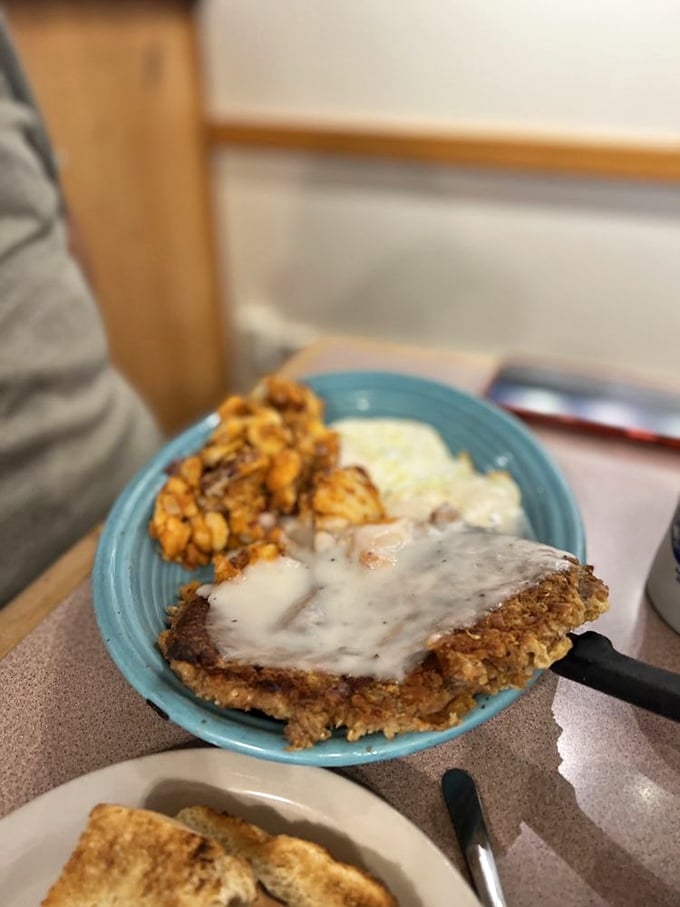 Country-fried steak with gravy so good you'll consider drinking it straight—your cardiologist doesn't need to know everything.