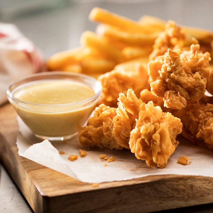 Chicken tenders that actually taste like chicken&mdash;what a concept! Paired with honey mustard that hits the sweet-tangy bullseye.