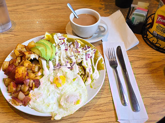 The chilaquiles with melted cheese pull that would make an Instagram influencer weep with envy. Those home fries deserve their own fan club.