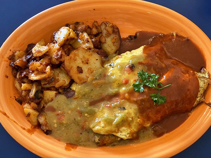 Christmas came early! Red and green chile blanket these eggs like New Mexico's answer to hollandaise&mdash;a sauce so good you'll want to write home about it.