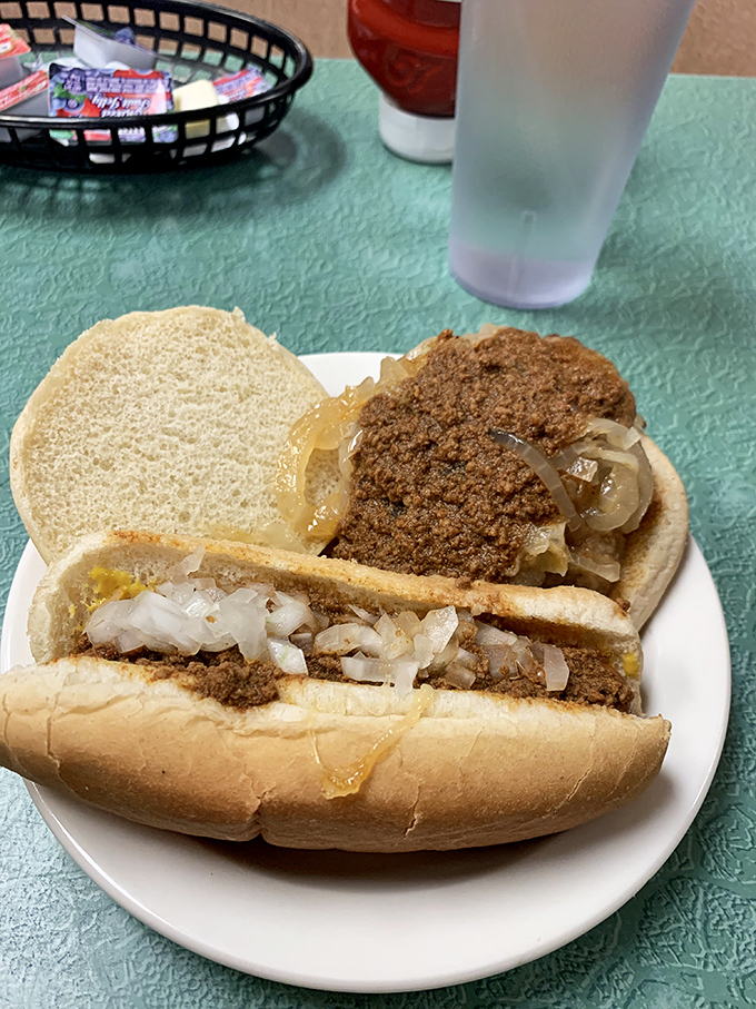 Simplicity elevated to an art form. This chili dog with its finely-textured meat sauce and diced onions represents nearly a century of perfecting the basics.