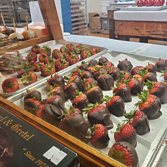 Nature's perfect candy vessel meets chocolate's embrace. These chocolate-dipped strawberries make you wonder why all fruit doesn't come with a cocoa coating.