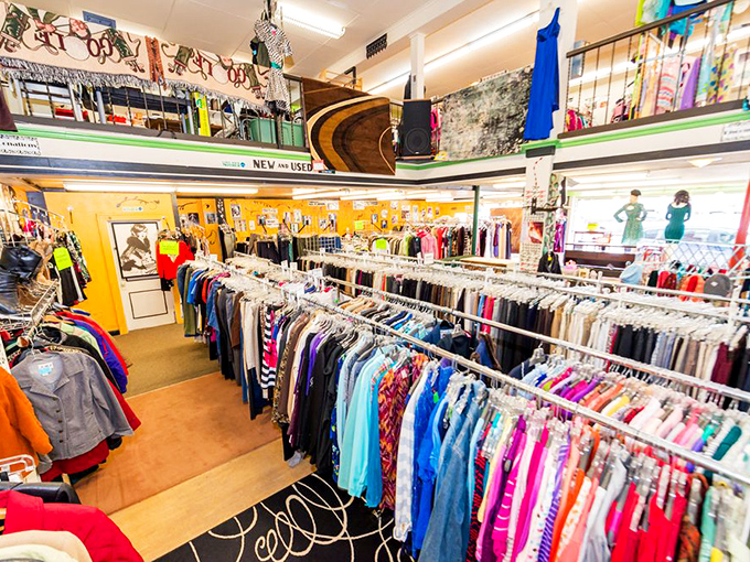 A rainbow of retail therapy! This clothing cornucopia is where fashion goes for its second act, and shoppers become style superheroes.