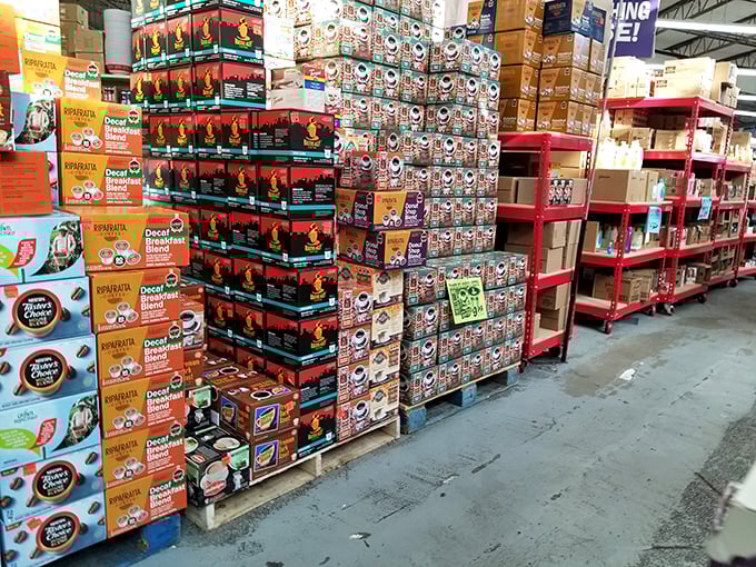 Coffee heaven for caffeine enthusiasts. K-cups stacked like a caffeinated version of Jenga &ndash; one wrong move and you're swimming in Breakfast Blend.