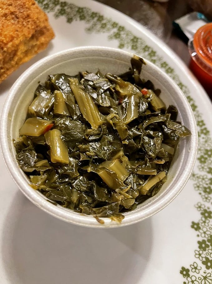 Southern comfort in a cup. These collard greens have clearly been simmering with conviction, building character and flavor one slow minute at a time.