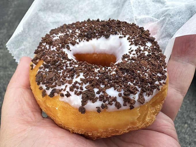 Cookies and cream donut&mdash;where childhood nostalgia meets adult indulgence. The sprinkles aren't just decoration; they're tiny edible confetti celebrating your excellent life choices.