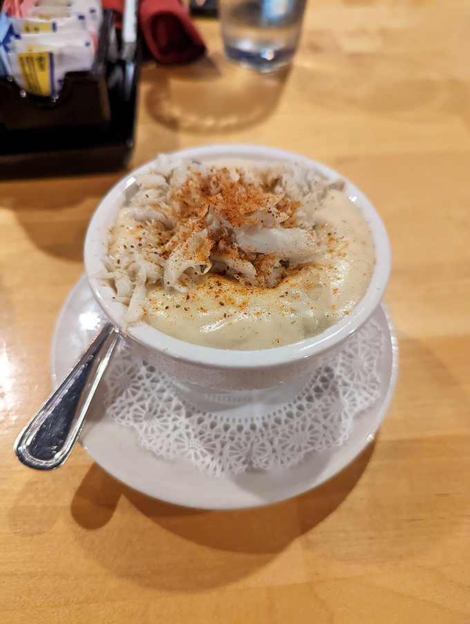 Cream of crab soup that's practically a Maryland handshake&mdash;rich, welcoming, and leaving you with a warm impression.