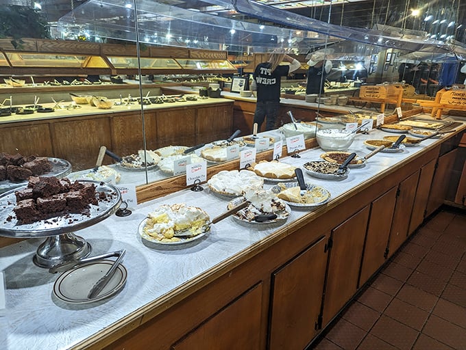Dessert heaven awaits the brave souls who somehow saved room. That chocolate cake is practically winking at you from across the room.