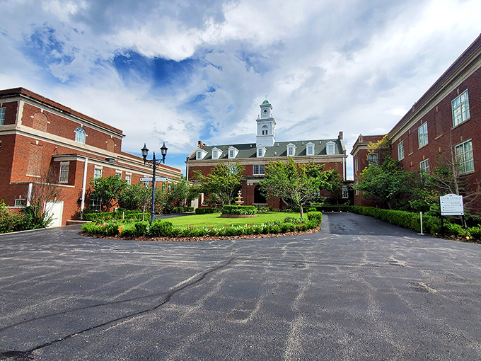 Dominion House's manicured grounds and stately brick facade offer a glimpse into Guthrie's more genteel side. Southern hospitality with a territorial twist.