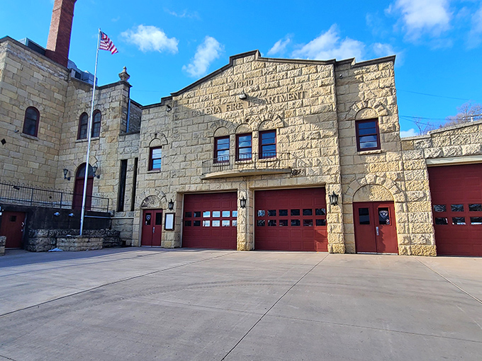 Even Galena's fire department refuses to be architecturally boring, housed in a limestone fortress that makes modern firehouses look like afterthoughts.