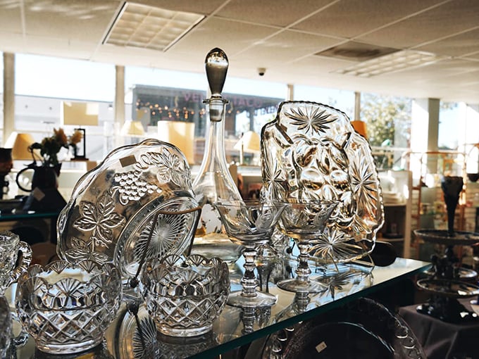 Crystal and china display that would make Martha Stewart swoon. Somewhere, someone's grandmother is nodding in approval.