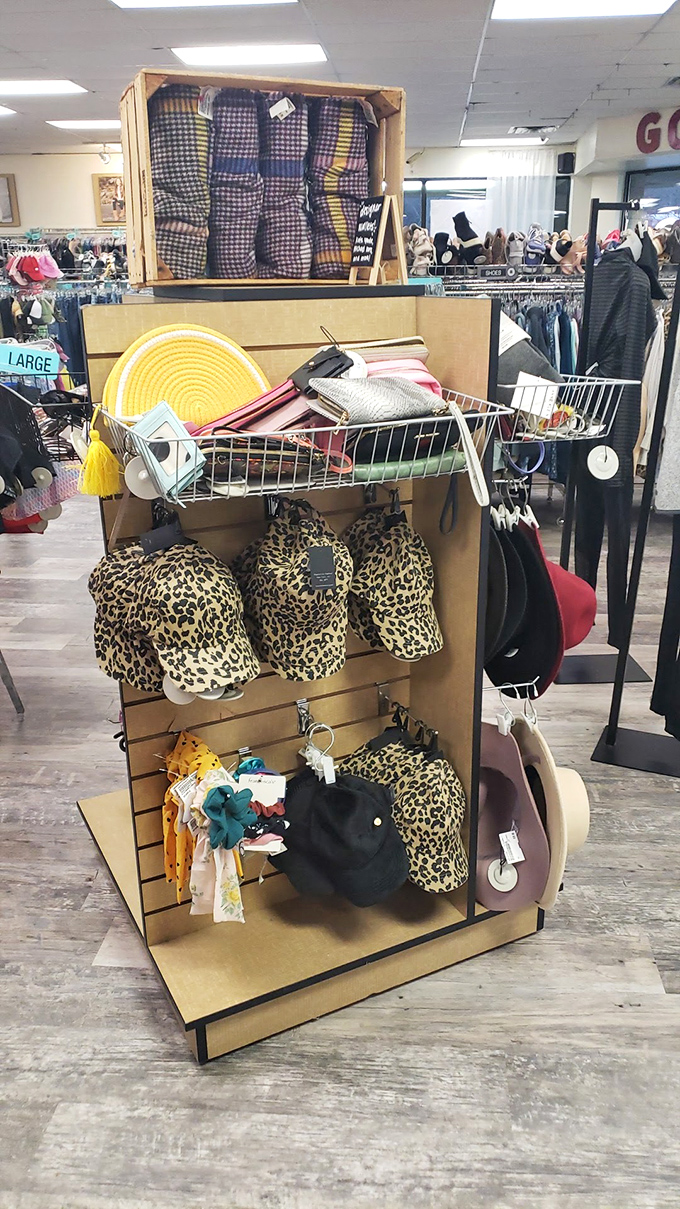Leopard print paradise! These trendy caps and accessories prove that secondhand shopping is the original sustainable fashion statement.