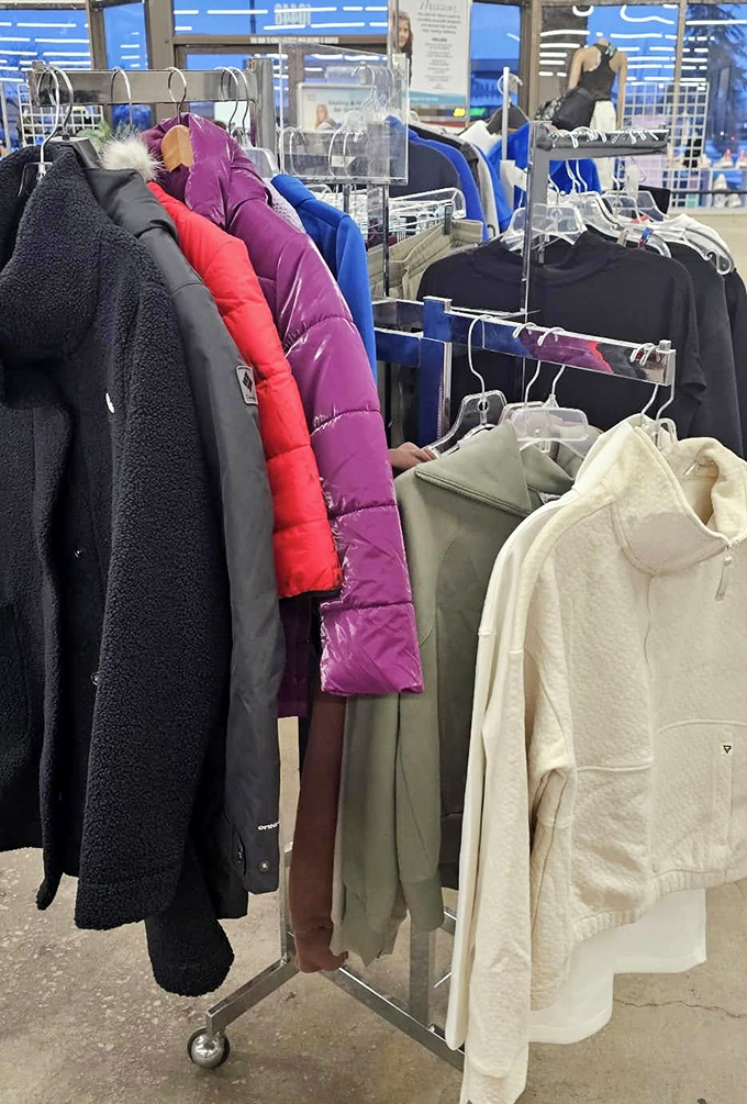 The jacket section offers seasonal treasures for Idaho's variable weather&mdash;fashion archaeology at its most practical.