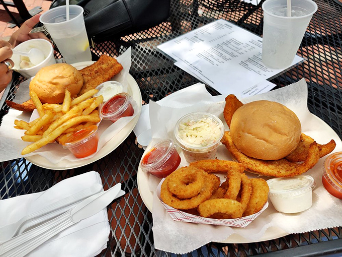 Seafood abundance that requires a strategy. When your sandwich hangs off the plate like this, you know you've made excellent life choices.