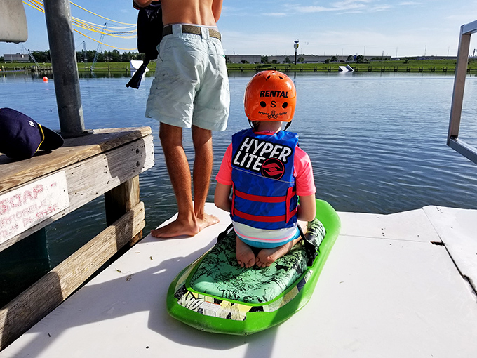 Even the littlest water warriors find their sea legs here. That helmet says "safety first," but that stance says "future X Games champion."