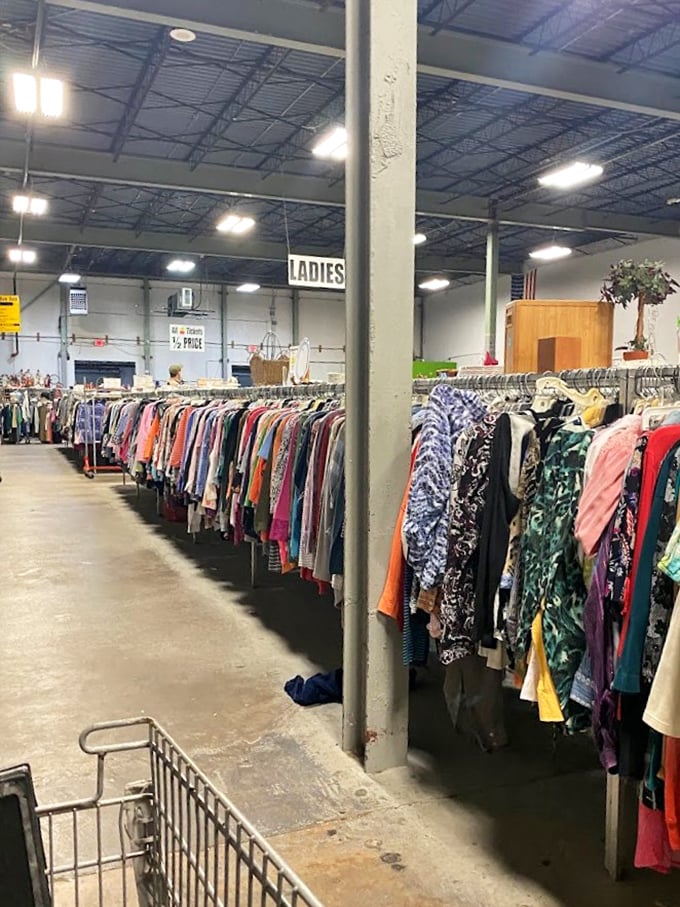 Rainbow rows of possibility hang in perfect formation. The ladies' section could outfit you from job interview to weekend getaway.