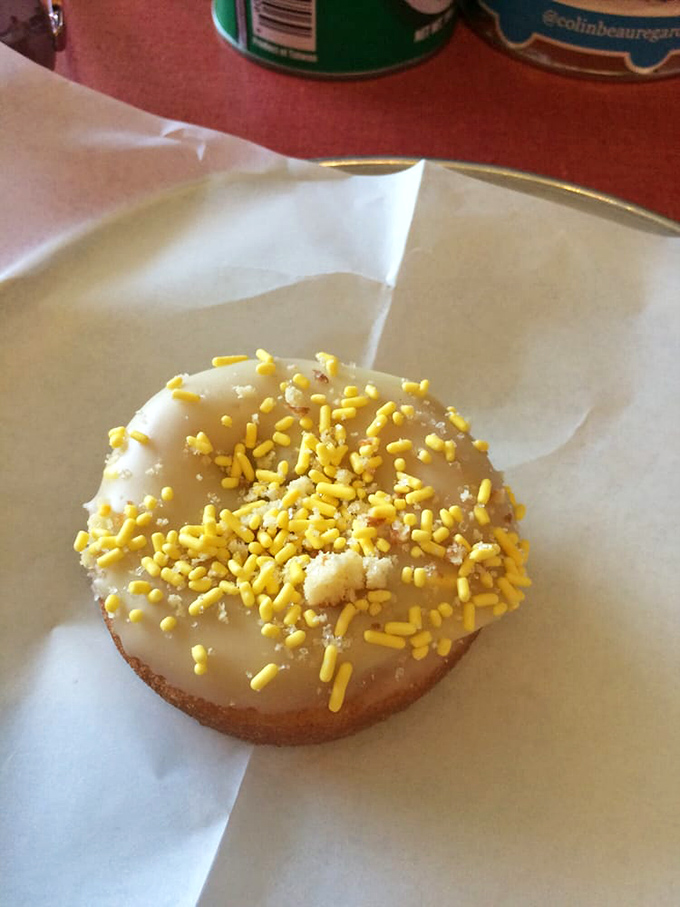 The lemon drop donut sparkles with yellow jimmies, bringing sunshine to your taste buds even on Kansas's cloudiest days.