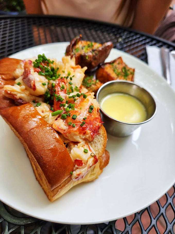 Behold the warm butter lobster roll in its natural habitat &ndash; glistening with melted gold and practically begging to be photographed before it's devoured. 