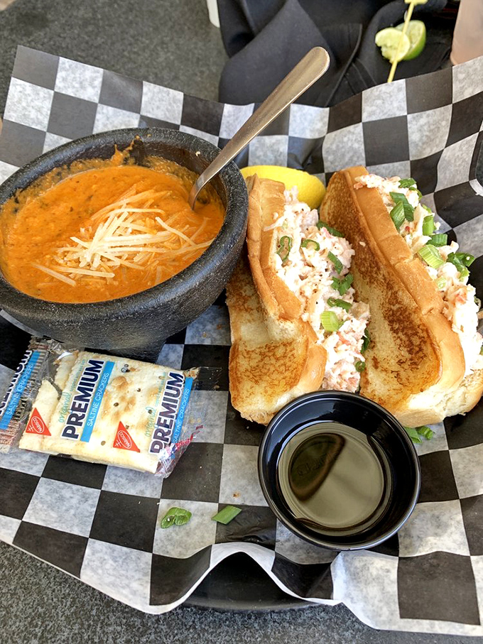 The ultimate power couple: a hearty tomato bisque alongside a lobster roll that would make a New Englander do a double-take in downtown OKC.