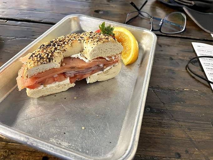 Lox on a bagel: the sophisticated cousin of the bologna sandwich. This beauty proves Speakeasy's range extends far beyond coffee.