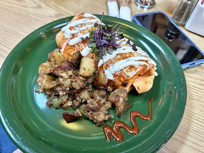 The Lump Crab & Scrambled Egg Enchilada doesn't play by breakfast rules. This rebellious morning masterpiece combines seafood and spice in ways that will haunt your dreams.