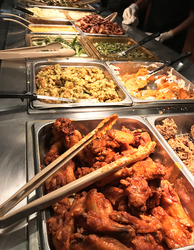 The chicken wing section deserves its own zip code. These crispy, sauce-slathered beauties make you wonder why anyone bothers with fancy food.