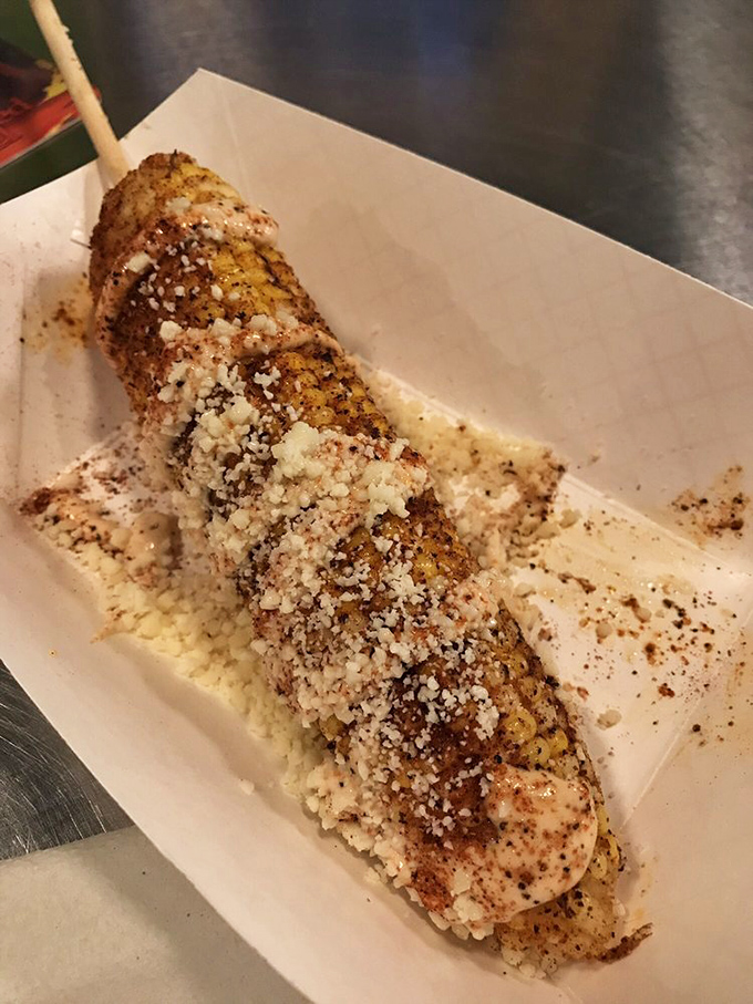 Mexican street corn elevated to art form&mdash;charred, cheese-dusted, and spiced to perfection. Eating it on a stick just makes it taste better somehow.