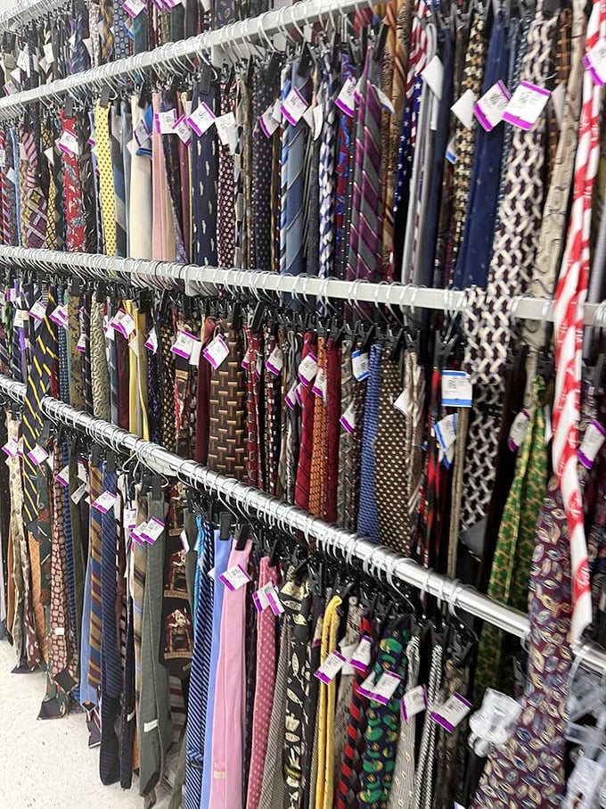 Necktie heaven for pattern enthusiasts. A silk rainbow that tells the sartorial history of American business one tie at a time.