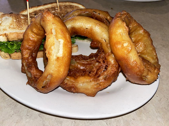 Onion rings that have achieved the perfect balance of crunch and tenderness&mdash;the Zen masters of the deep fryer world.