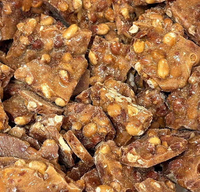 Peanut brittle that shatters with a satisfying crack, revealing that perfect sweet-salty marriage that's caused more addiction than Netflix binges.
