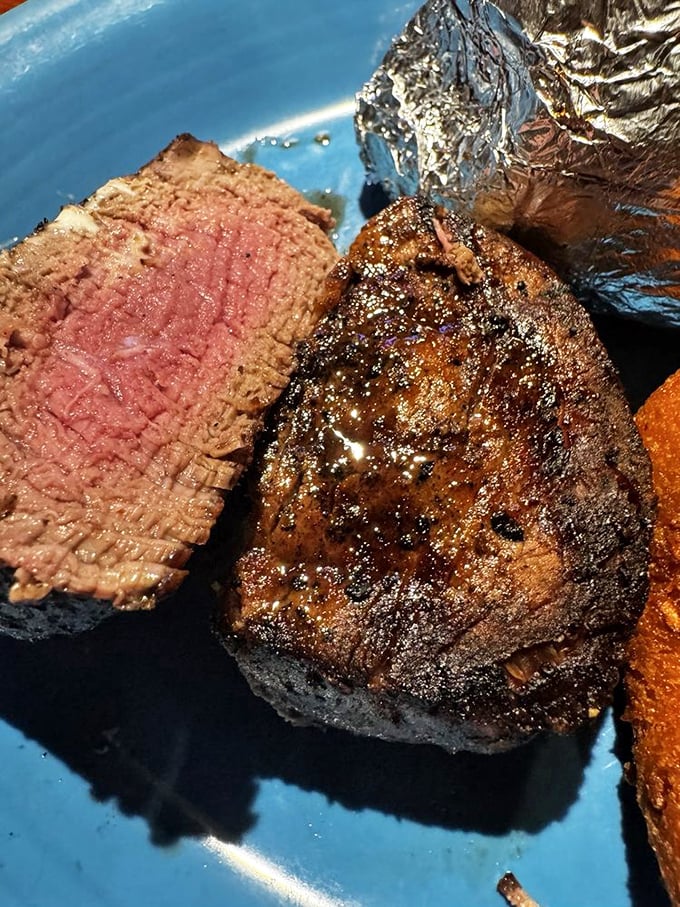 The cross-section tells the whole story&mdash;this medium-rare masterpiece has been cooked with the precision of a Swiss watchmaker.