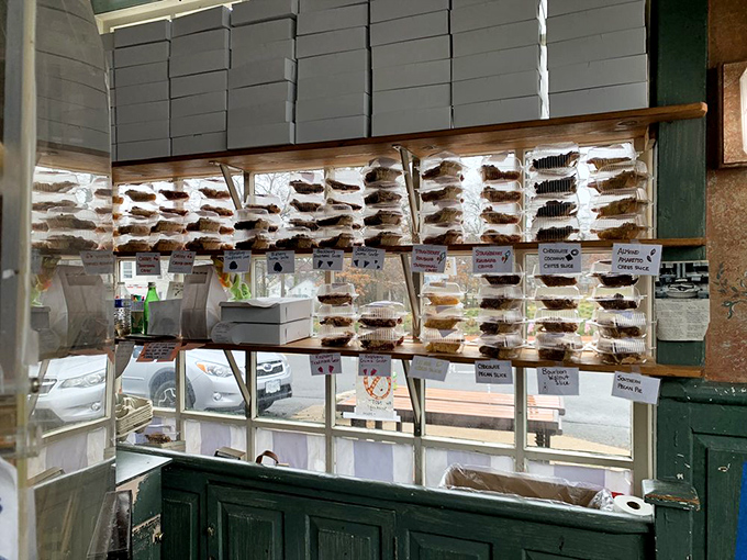 Pie paradise through glass! The display case works like a time machine, instantly transporting you back to your grandmother's kitchen.