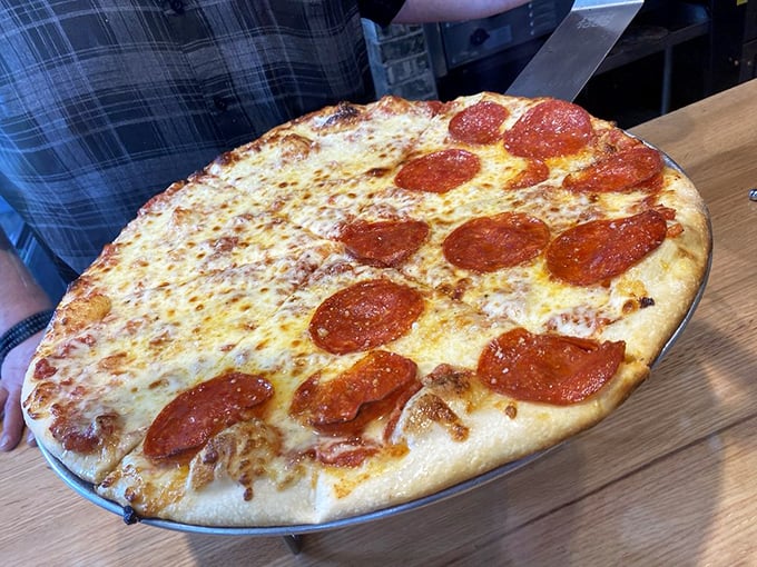 Pizza that would make your Italian grandmother weep with joy&mdash;half cheese for the purists, half pepperoni for those who like a little spice in their life.