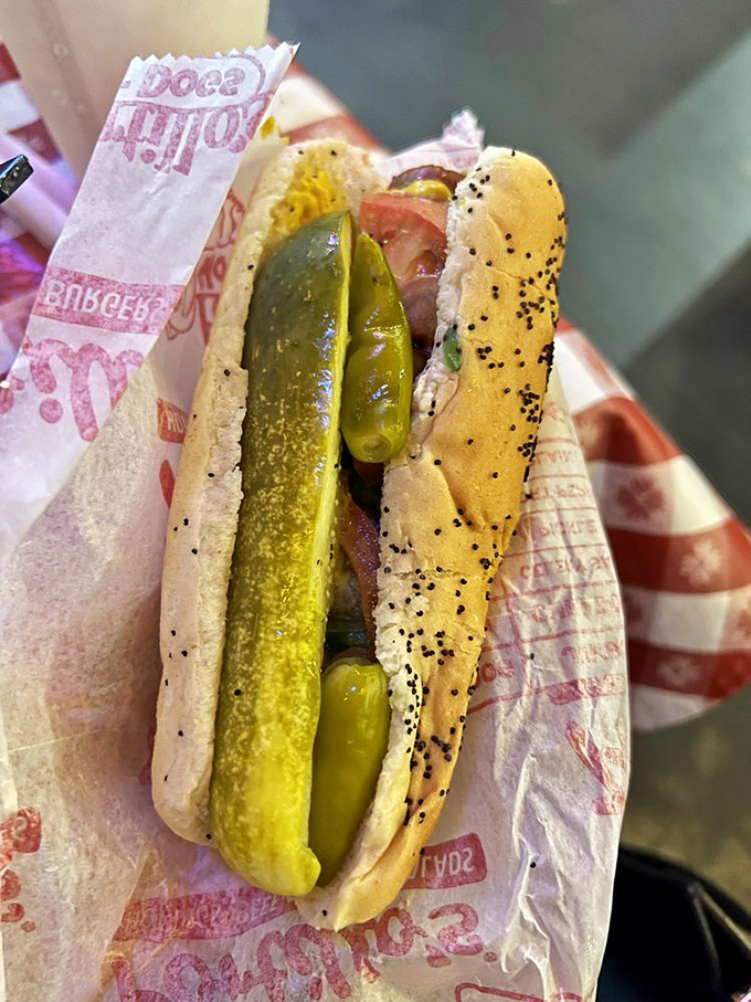 Even plant-based eaters can get their Chicago fix. This garden dog proves vegetables can have just as much fun as their meaty counterparts.