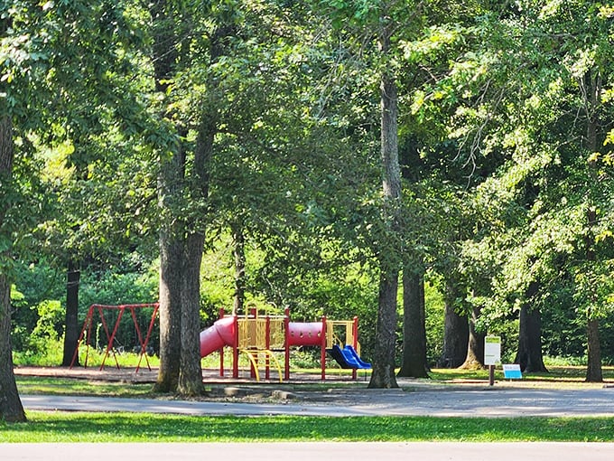 Even Mother Nature understands kids need to burn energy. This playground sits nestled among guardian trees that have sheltered generations of little climbers.