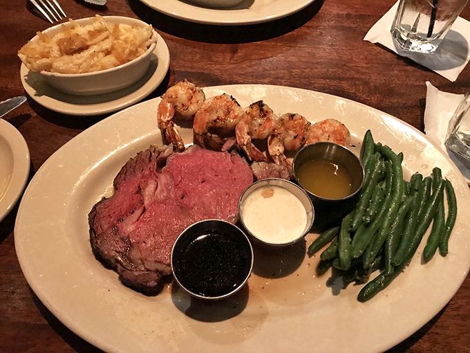 The surf-and-turf dilemma solved brilliantly: a tender cut of prime rib sharing the spotlight with perfectly grilled shrimp. It's like The Odd Couple, if Felix and Oscar were delicious.