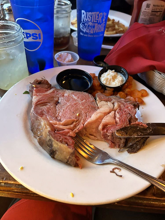 A fork-tender fortress of beef that practically surrenders at the sight of your knife. This prime rib has clearly mastered the art of aging gracefully.