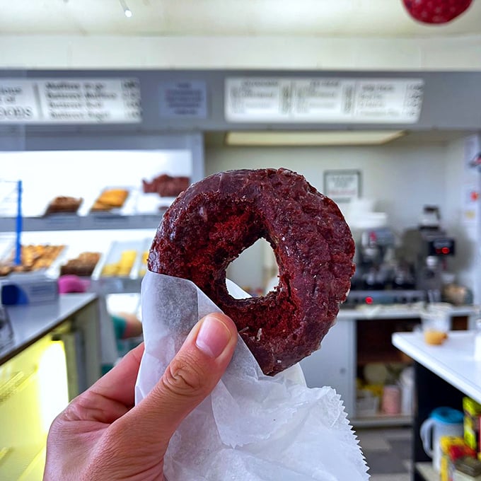 Red velvet isn't just for cupcakes anymore. This deep crimson masterpiece makes a compelling case for donut superiority.