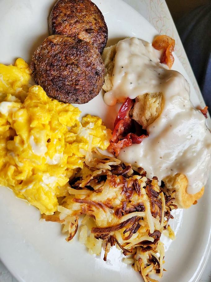 This isn't just breakfast&mdash;it's edible architecture. The gravy-to-biscuit ratio alone deserves its own engineering award.