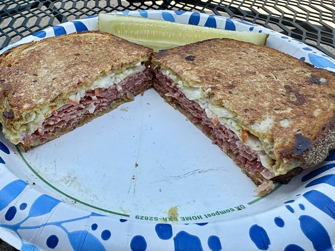 Behold the cross-section of a proper Reuben&mdash;where meat, cheese, and sauerkraut perform a delicious ballet that would make Balanchine weep with joy.