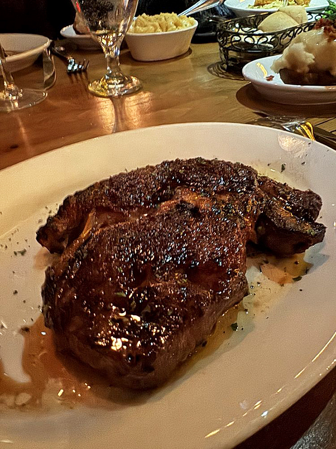 This isn't just a steak; it's a masterpiece with a crust that crackles like vinyl records and interior tenderness that melts like butter.